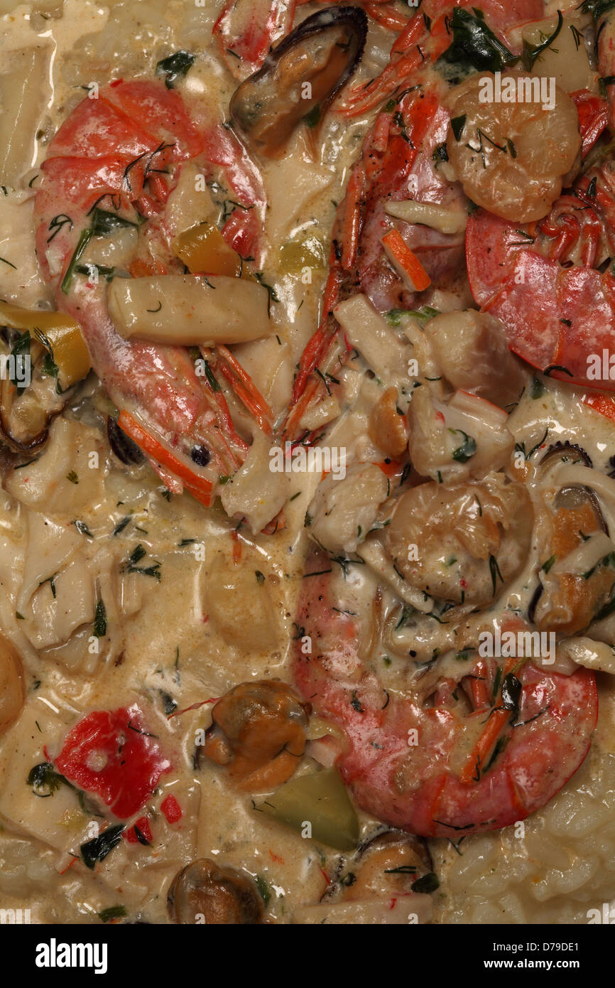 sae-food with rice and milk cream sauce Stock Photo - Alamy