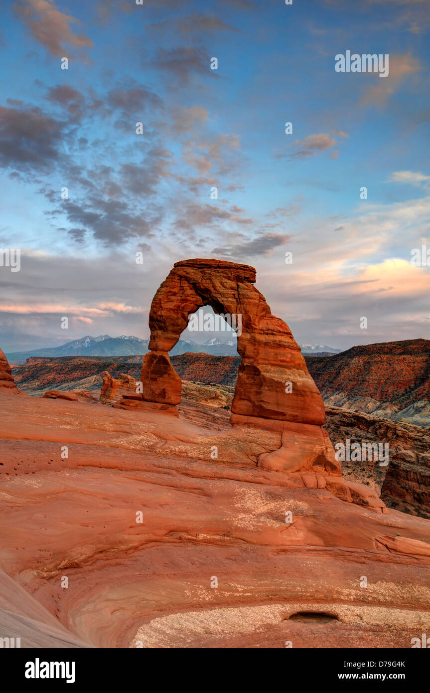 Delicate Arch at sunset Arches National Park Utah red sandstone rock ...