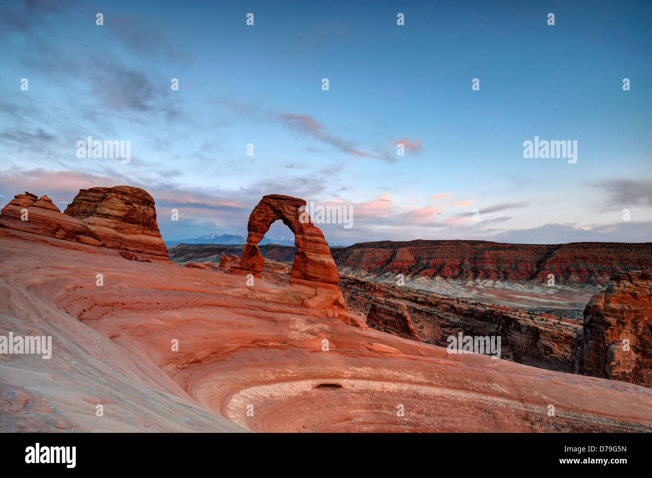 Delicate Arch at sunset Arches National Park Utah red sandstone rock ...