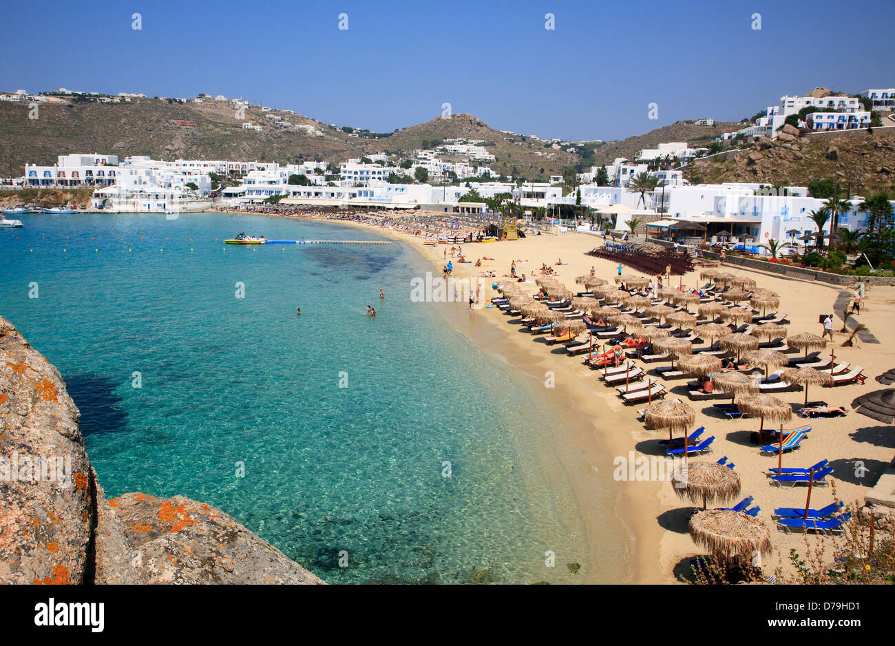 Platys Gialos Beach Greek Island of Mykonos Greece EU European Union ...