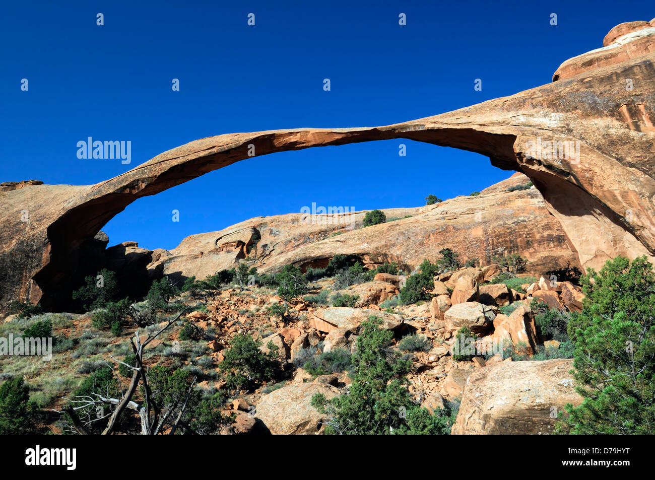 Landscape Arch Arches National Park Utah clear blue sky thin ribbon ...
