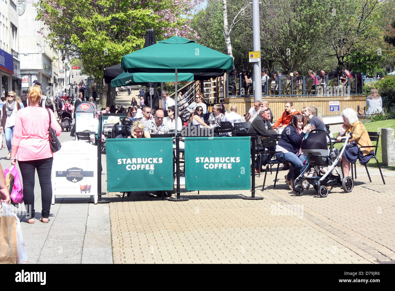 Open air Starbucks coffee in Plymouth, Devon, England, UK. May 2013 ...