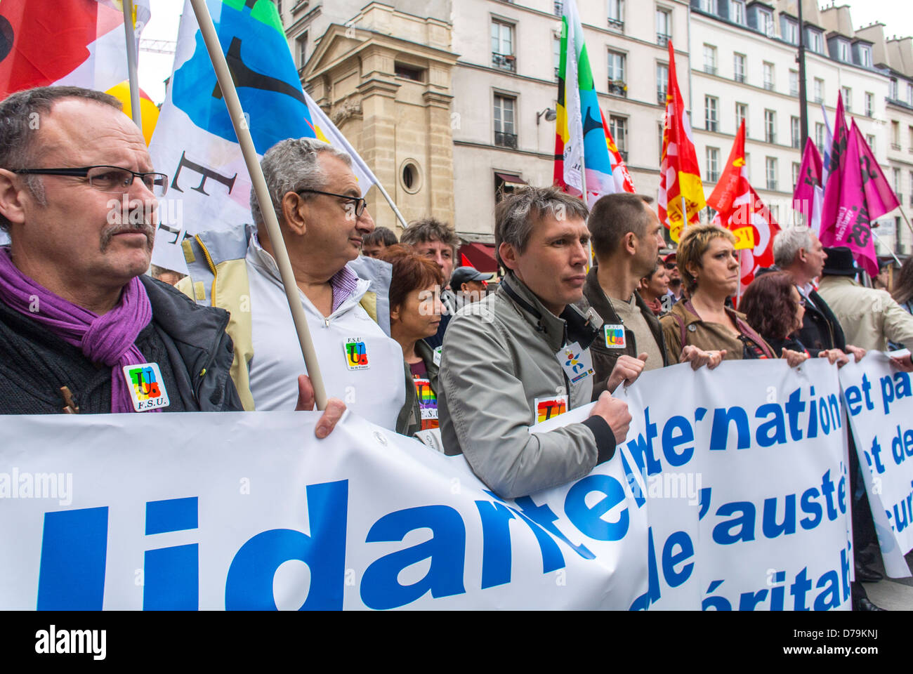 Paris, France, Crowd Marching with Social Protest Banners, French ...