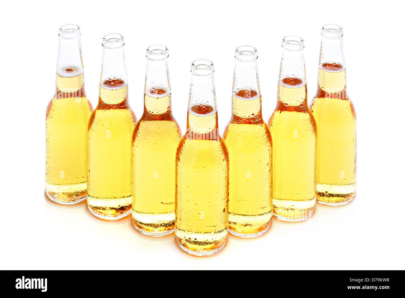 beer bottles group of 7 with water drops isolated on white Stock Photo ...