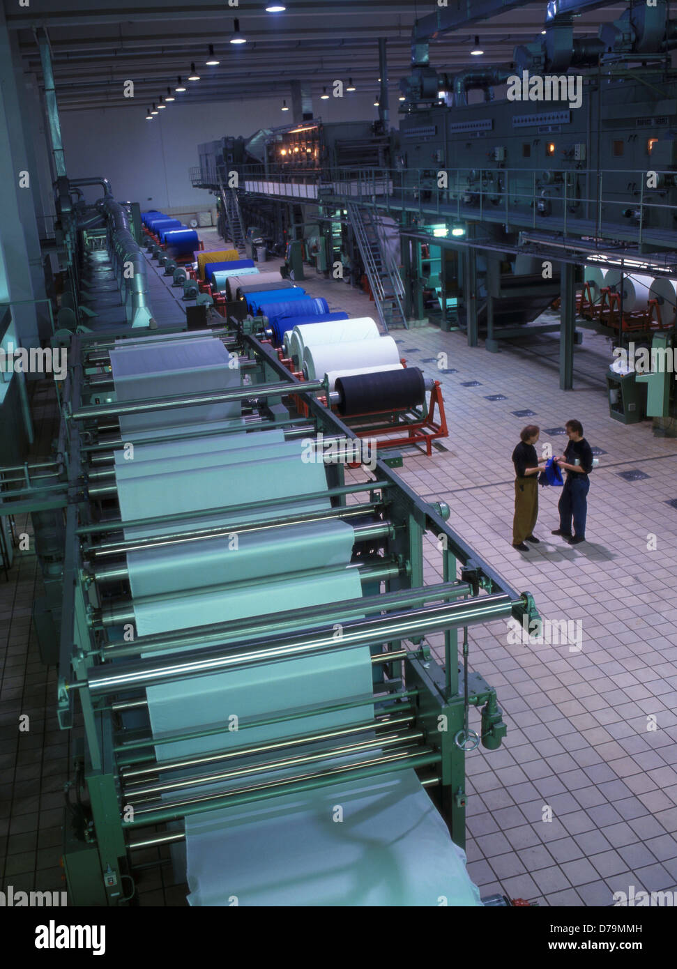 Textile industry production hall in textile fabrics receive their final ...