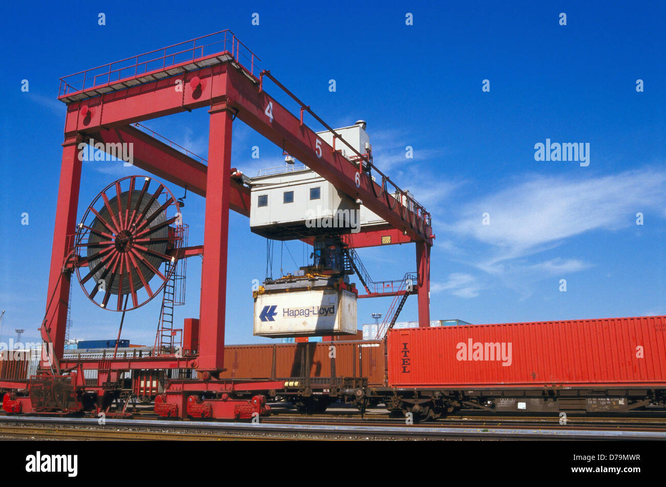 Container terminal loading containers on to train Stock Photo - Alamy