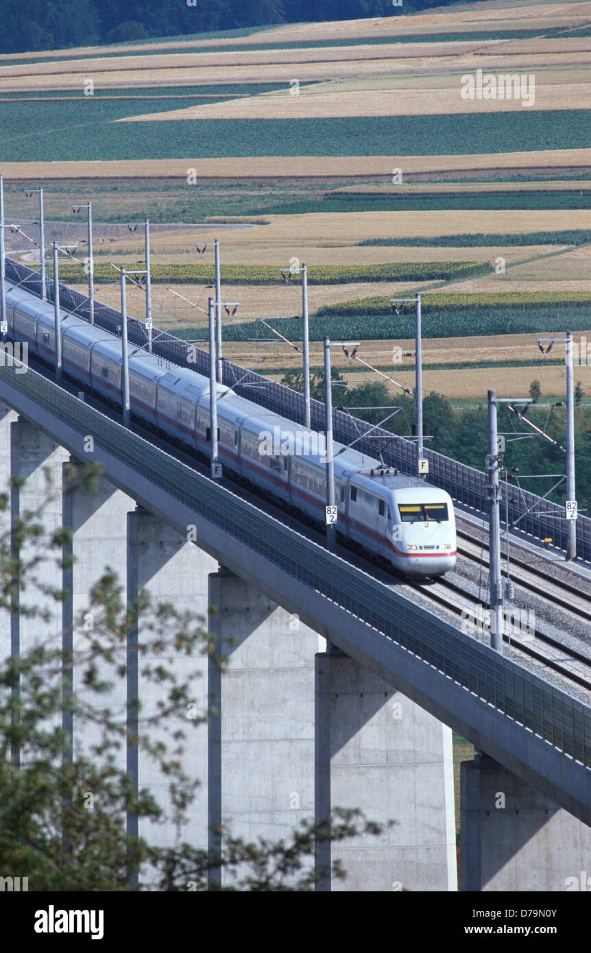 Germany High speed train crossing viaduct Stock Photo - Alamy