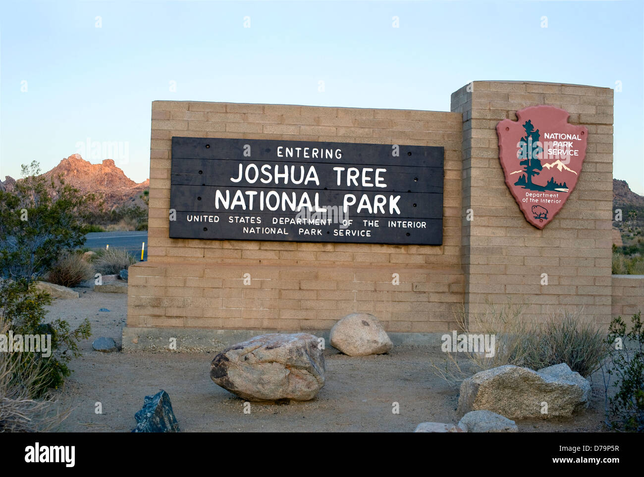 Entrance marker to Joshua Tree National Park in California Stock Photo ...