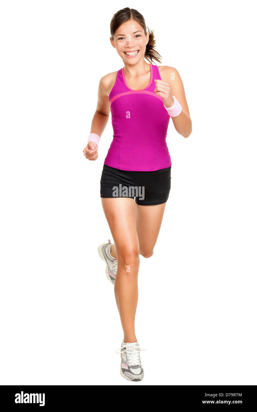 Runner woman isolated. Running fit fitness sport model jogging smiling ...