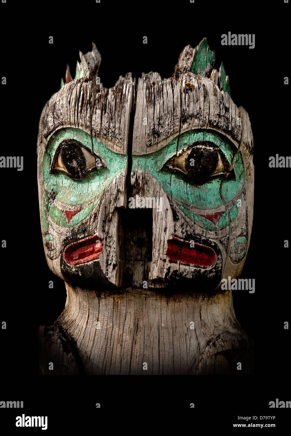 A relic totem head at the Saxman Village in Kechikan Alaska Stock Photo ...