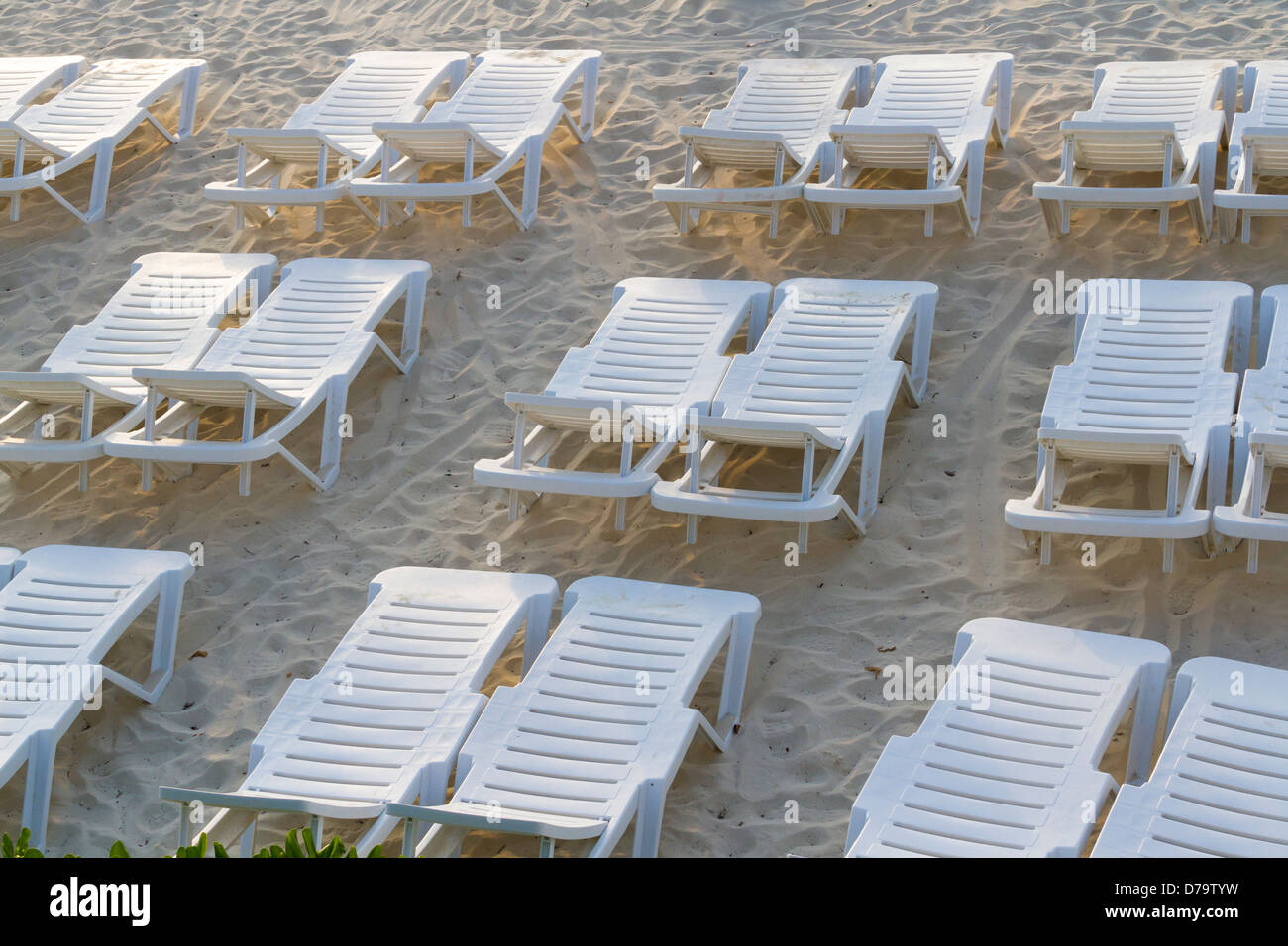 White pool chairs on the beach Stock Photo - Alamy