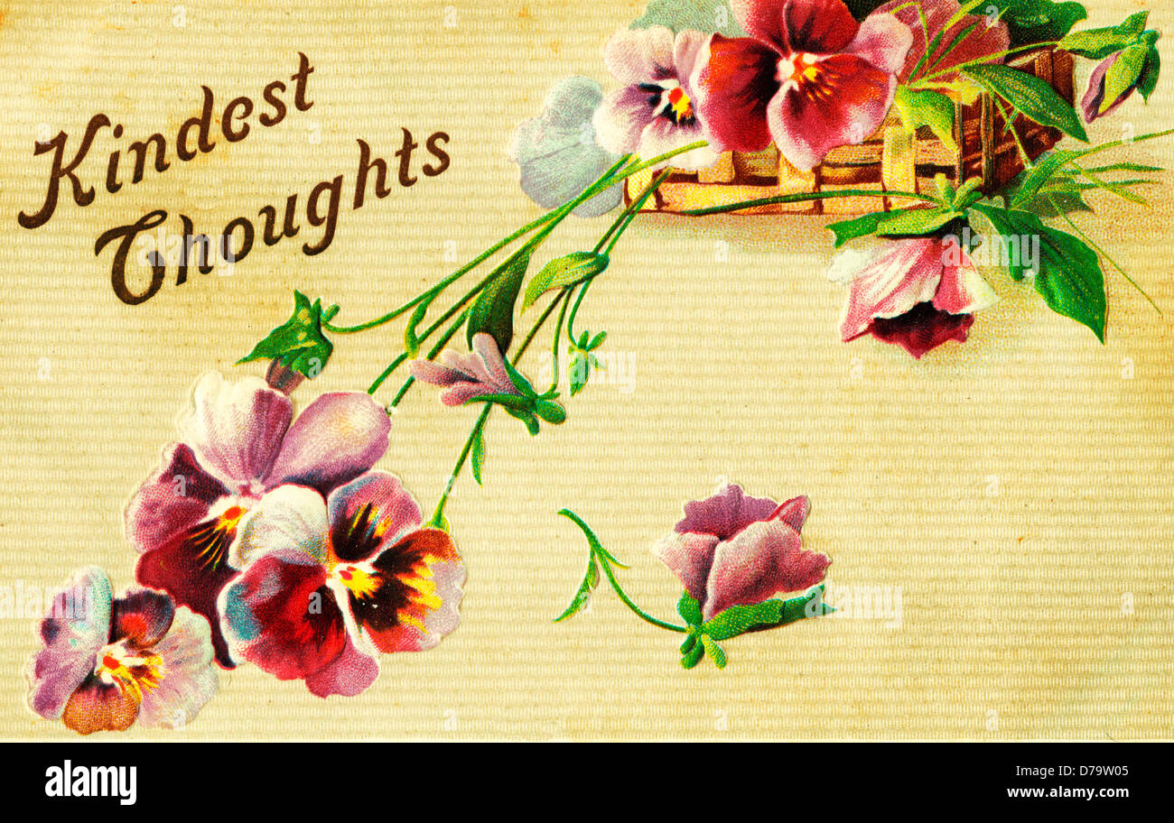 Kindest thoughts - Vintage card with flowers Stock Photo - Alamy