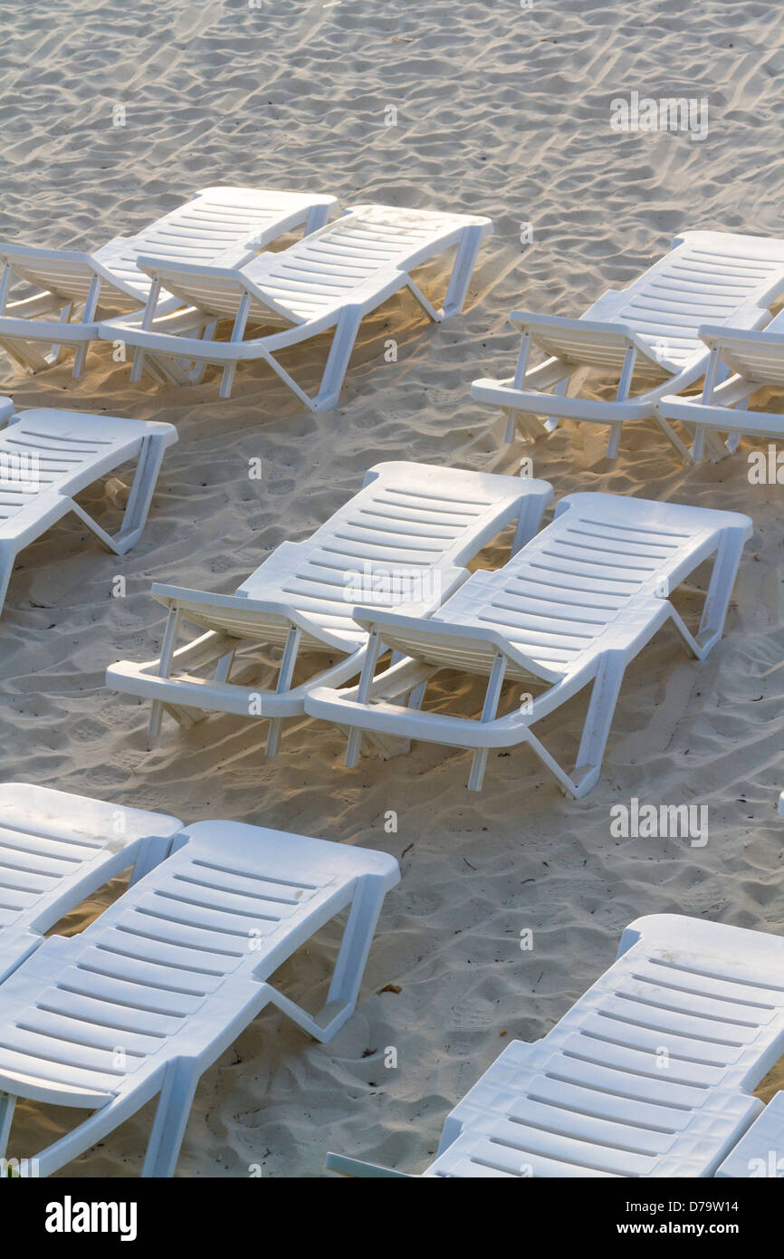 White pool chairs on the beach Stock Photo - Alamy