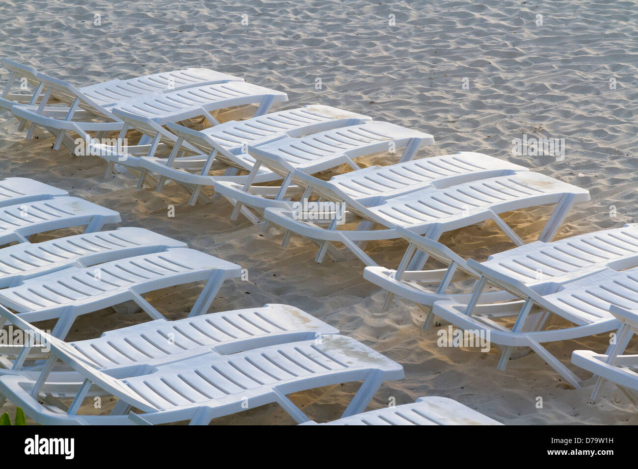 White pool chairs on the beach Stock Photo - Alamy