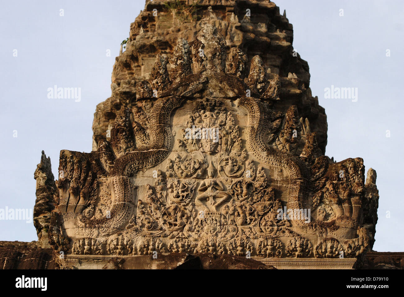 Ornamental carved lintel over the entrance of the central towers of ...