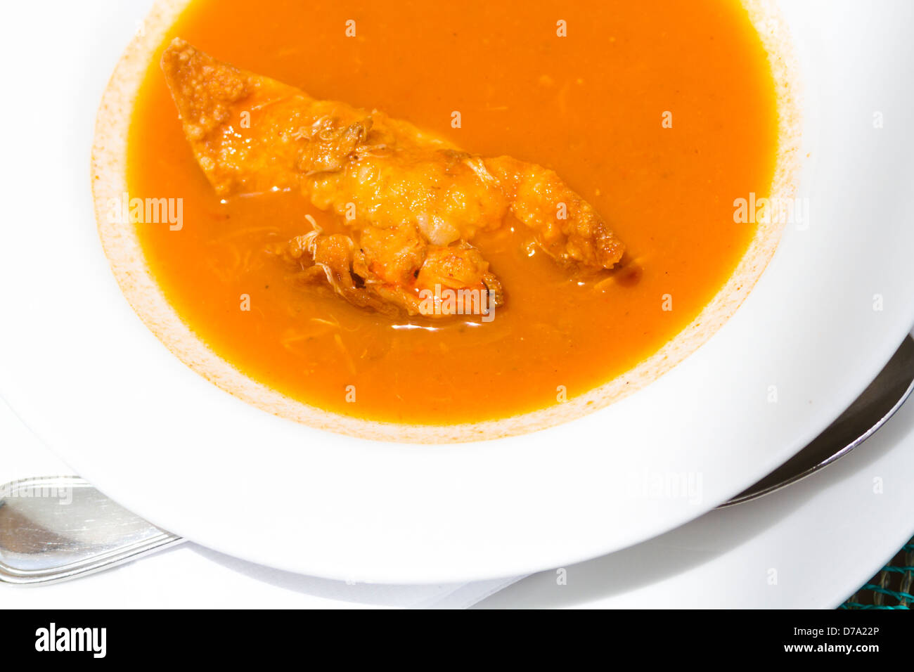 Crab soup with mango ravioli Stock Photo - Alamy