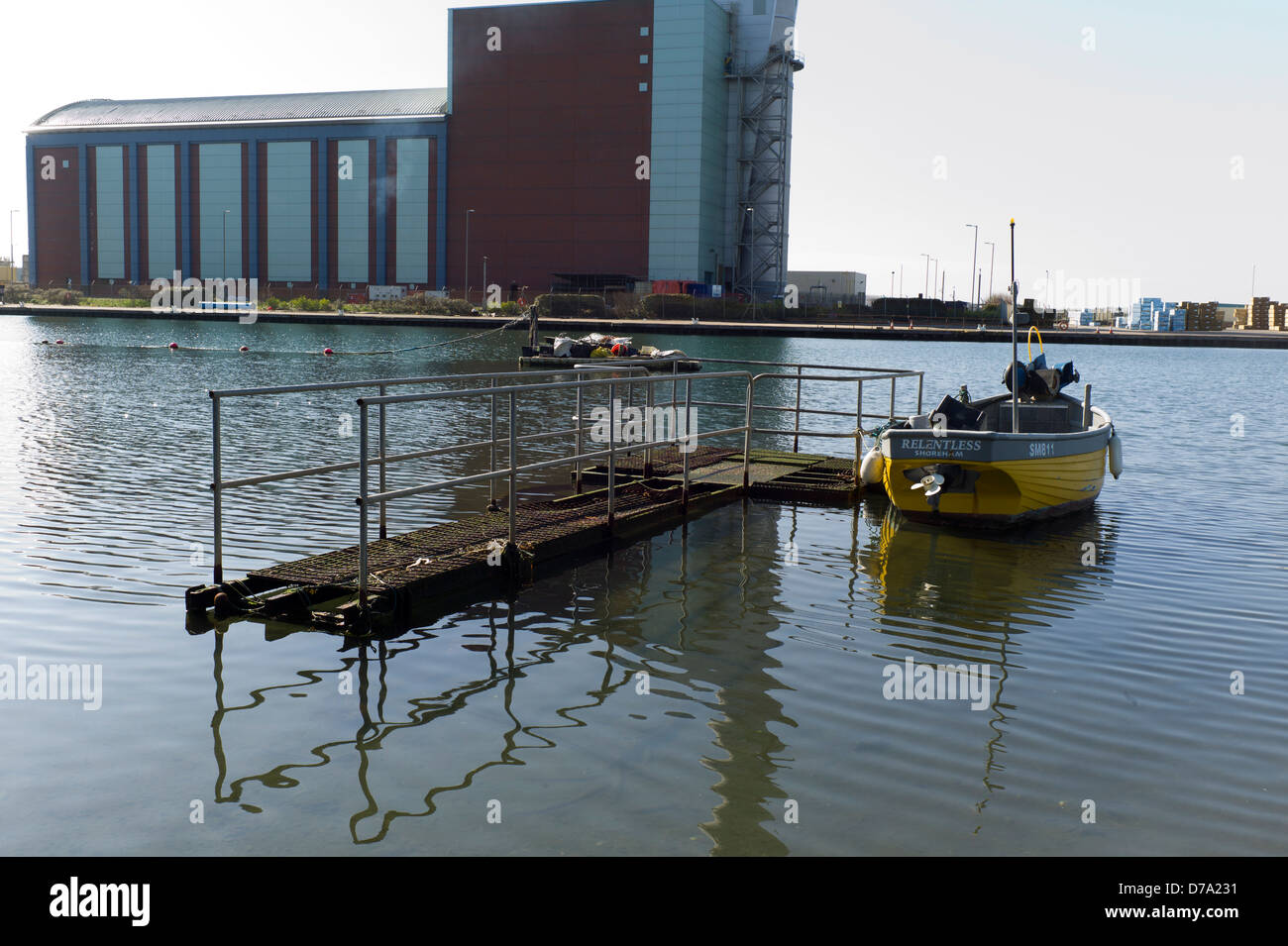 Moored boat beneath Shoreham Power Station, Lady Bee Marina, Southwick ...