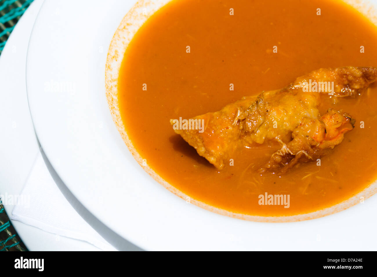 Crab soup with mango ravioli Stock Photo - Alamy