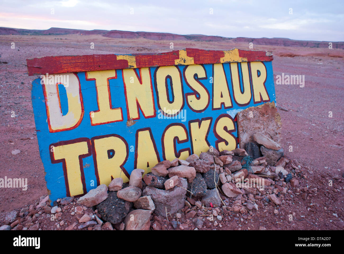 USA Arizona Dinosaur Tracks sign marking fossil site near Tuba City ...