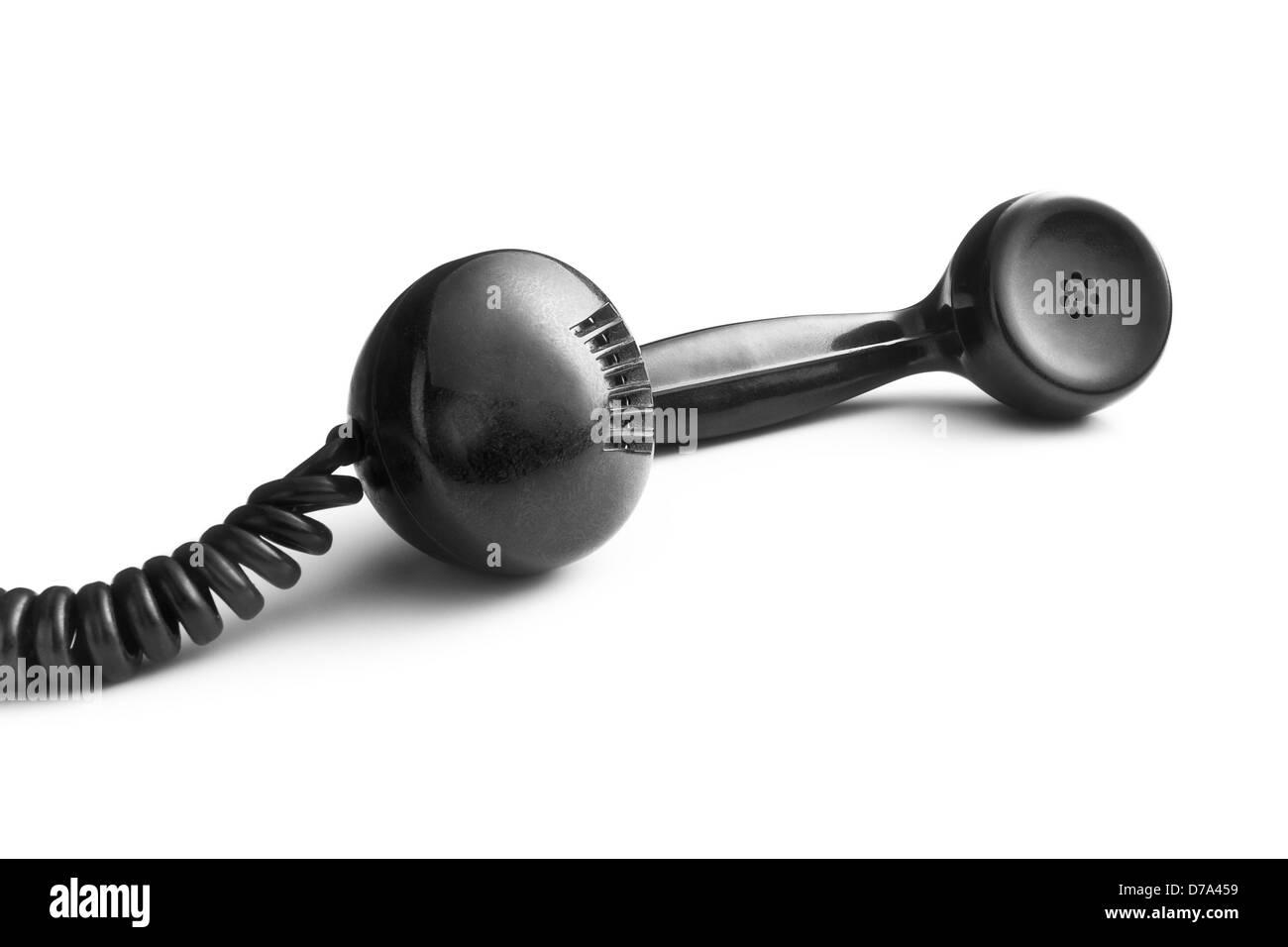 black telephone receiver on white background Stock Photo - Alamy
