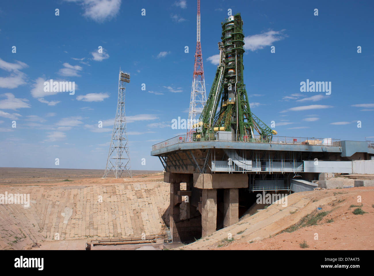Soyuz rocket on launch pad at Baikonur Cosmodrome Kazakhstan Stock ...