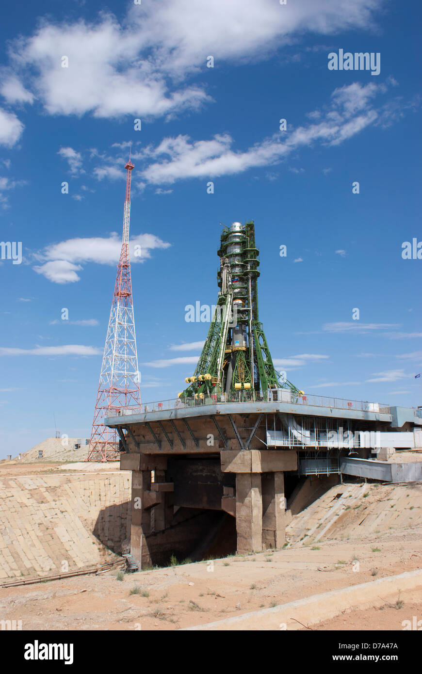 Soyuz rocket on launch pad at Baikonur Cosmodrome Kazakhstan Stock ...