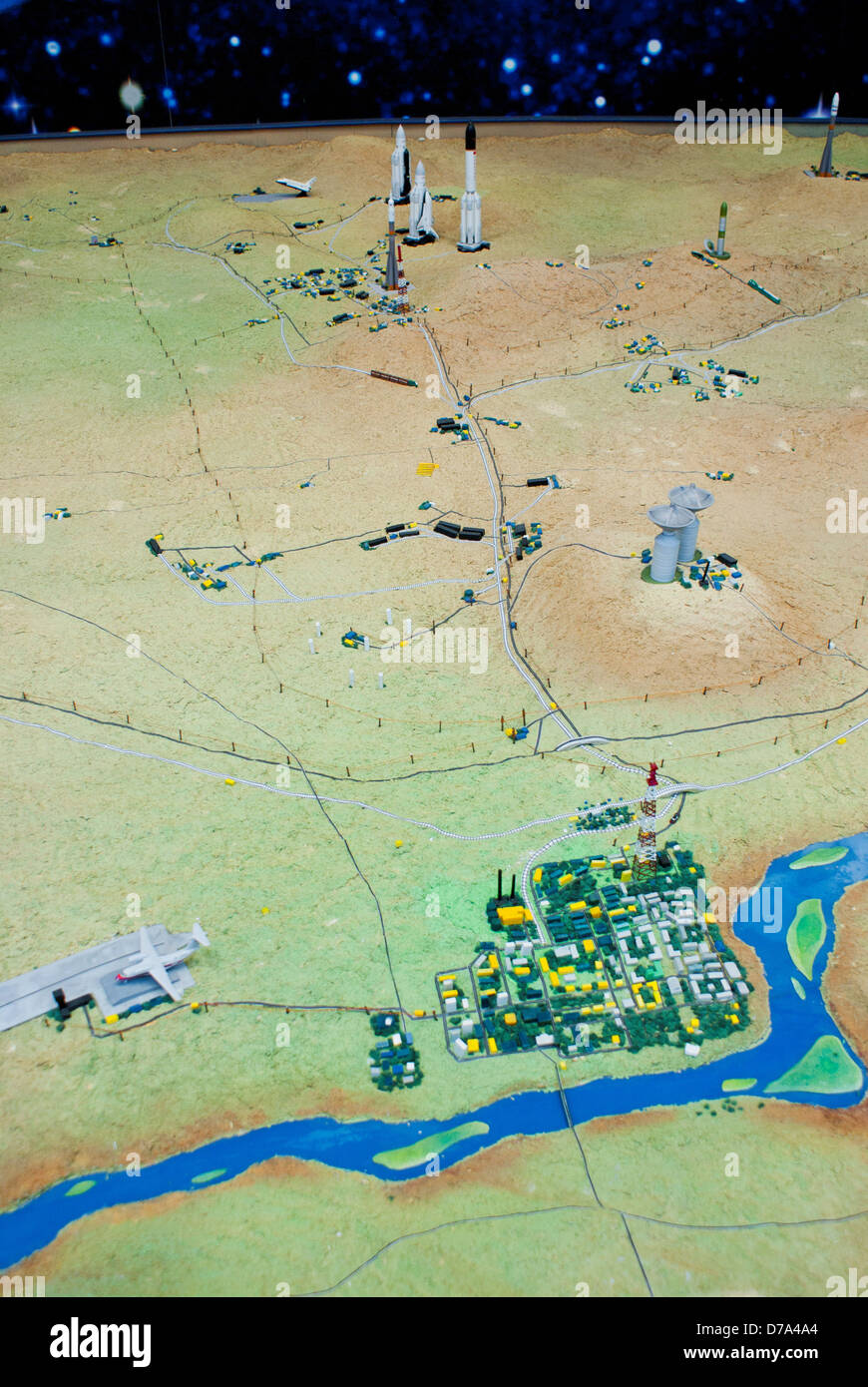 Map display Rocket launch pads top tracking station centre town airport ...