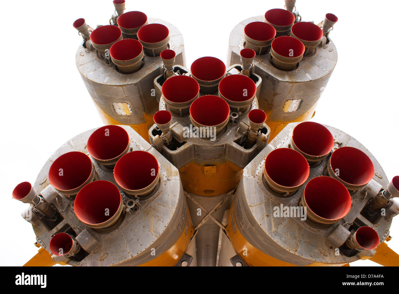 Rocket engines Soyuz rocket Baikonur Cosmodrome Kazakhstan Stock Photo ...