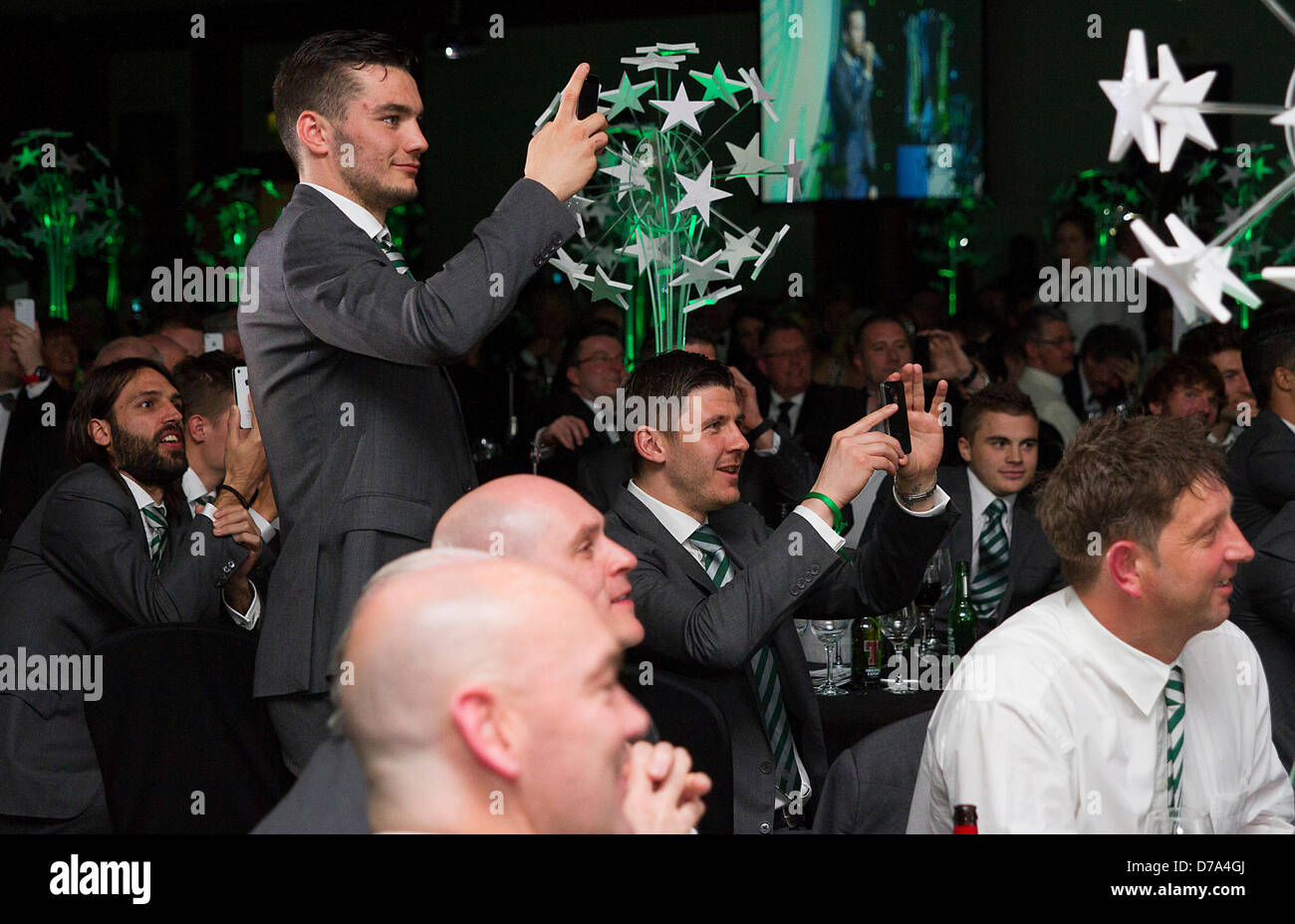 29.04.2013 Glasgow, Scotland. The Celtic players record Adam Matthews ...