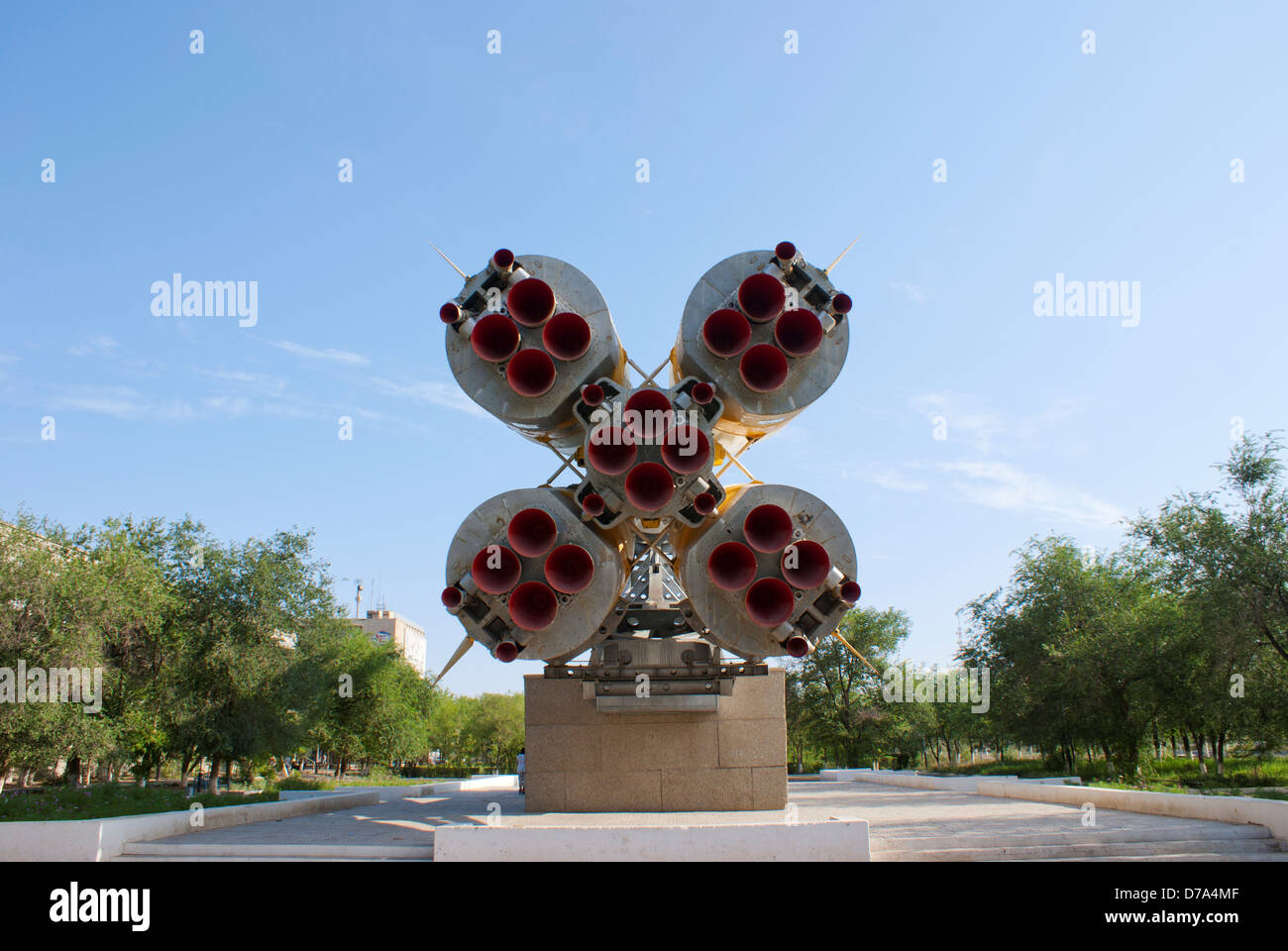 Rocket engines Soyuz rocket Baikonur Cosmodrome Kazakhstan Stock Photo ...