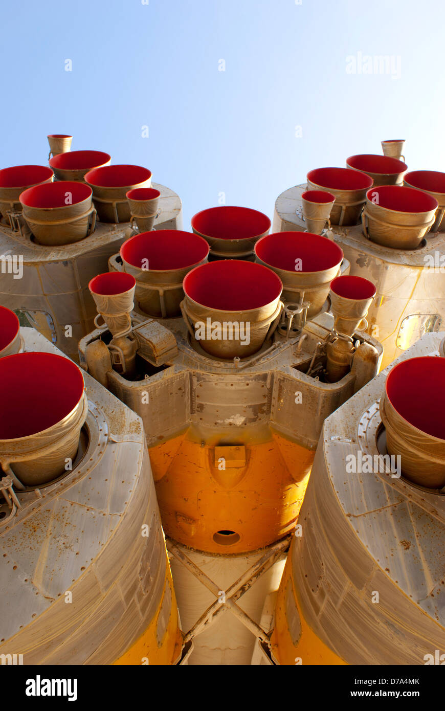 Rocket engines Soyuz rocket Baikonur Cosmodrome Kazakhstan Stock Photo ...