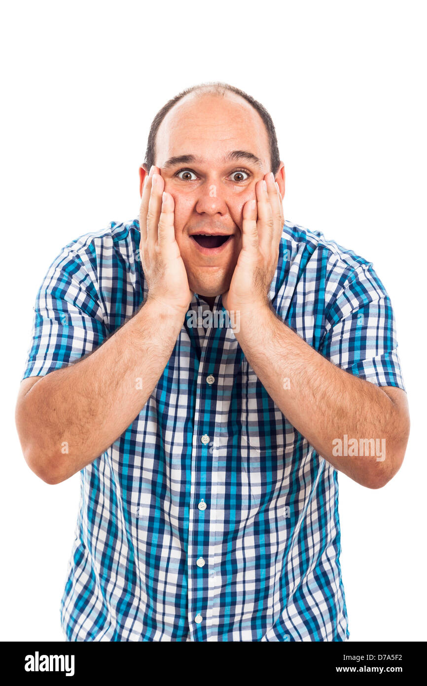 Portrait of happy surprised man, isolated on white background Stock ...