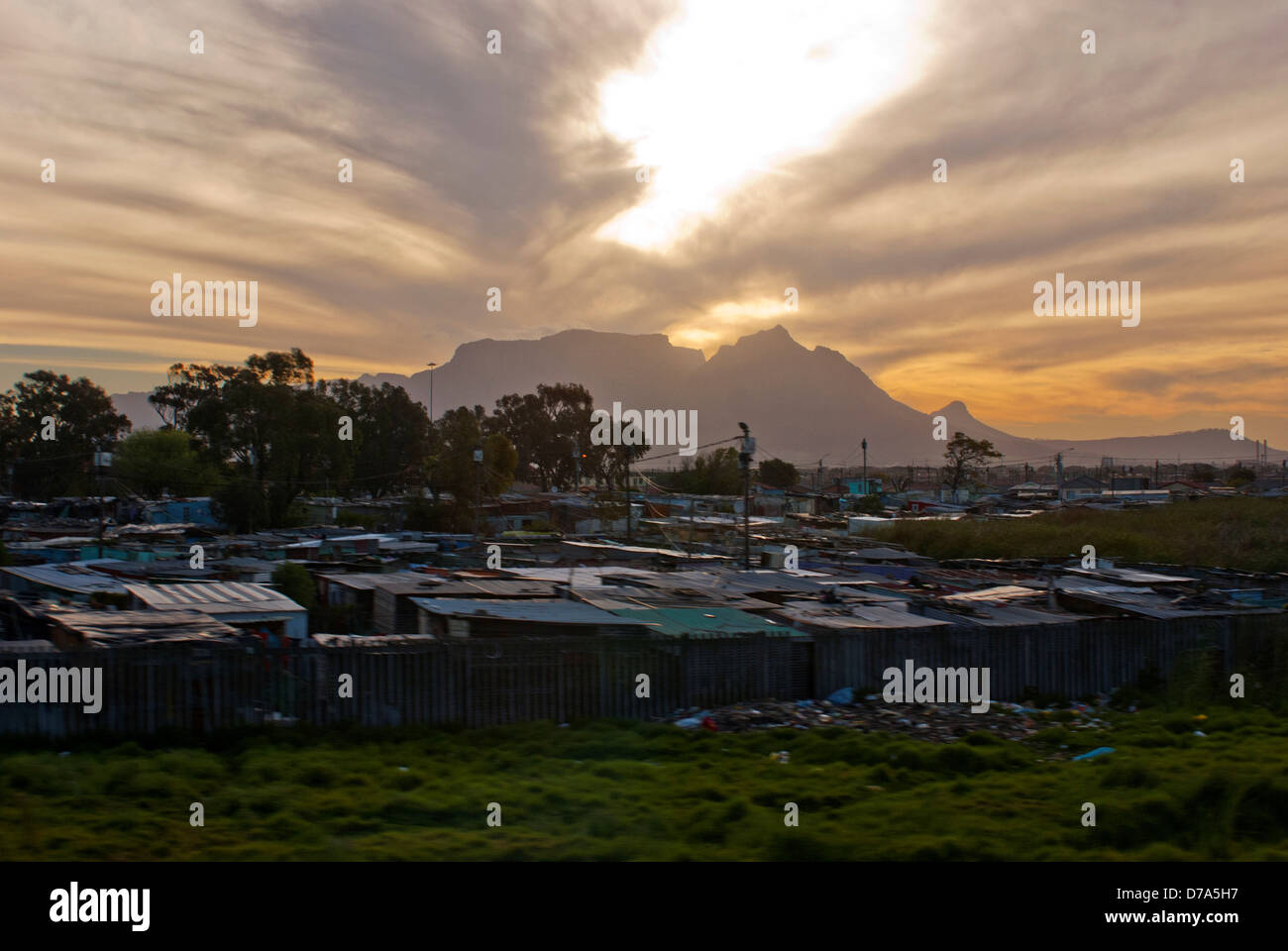 South Africa Table Mountain slums near Cape Town airport Stock Photo ...
