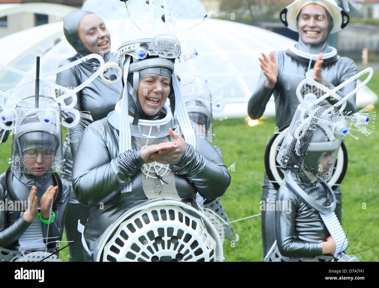 Actors perform in the landscape theatre play 'Der Fall aus dem All' in ...