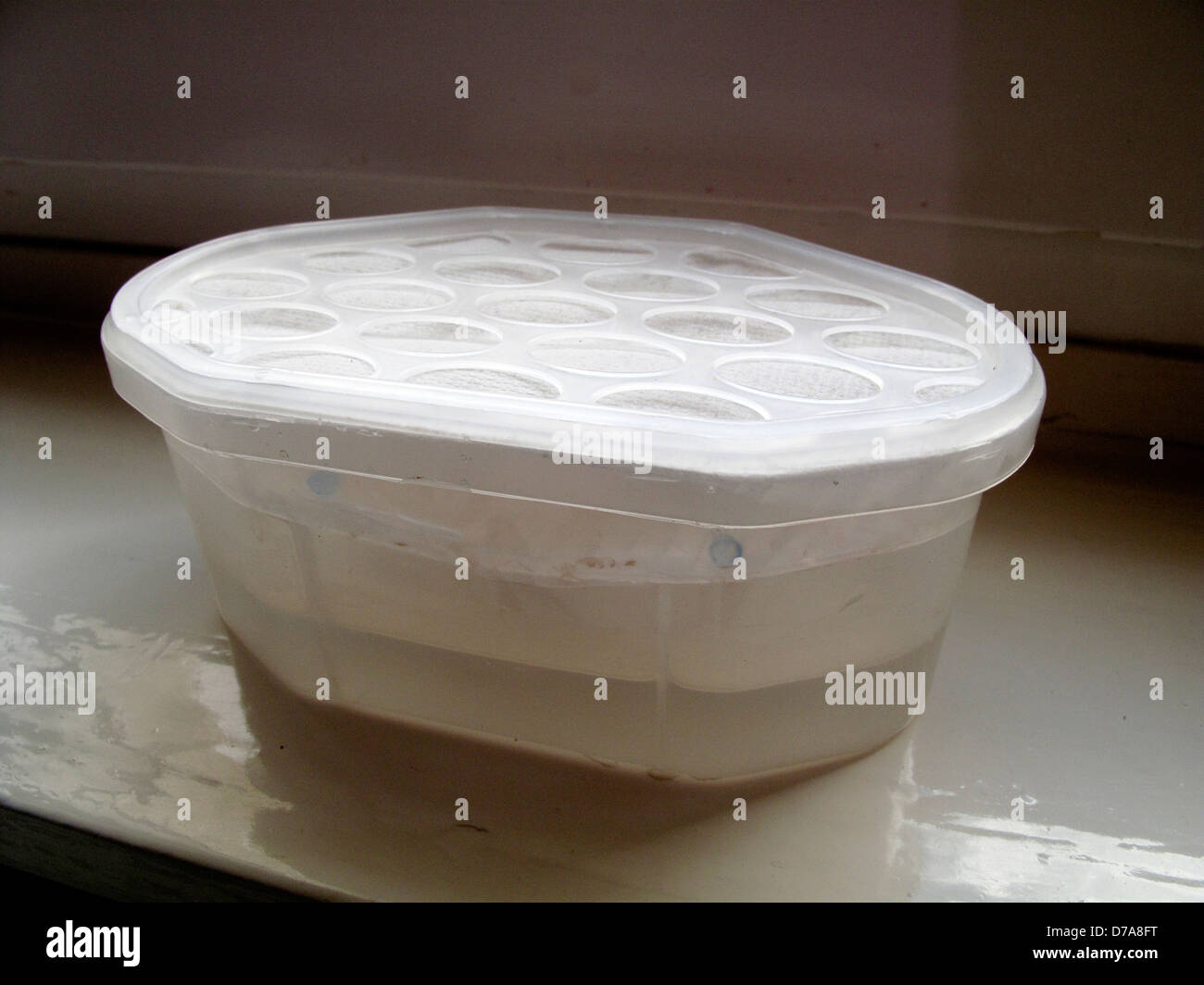 Disposable de-humidifier on window sill Stock Photo - Alamy