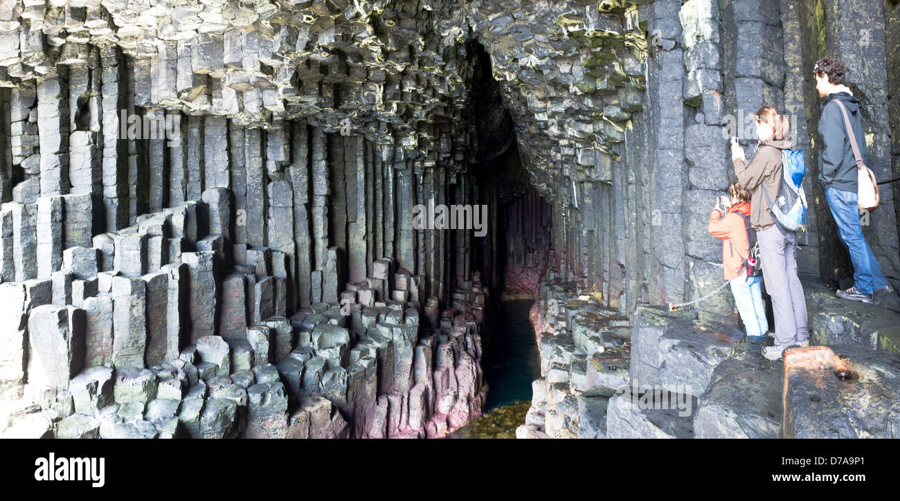Tourists at entrance to Fingal's Cave Isle Staffa Isle Mull Inner ...