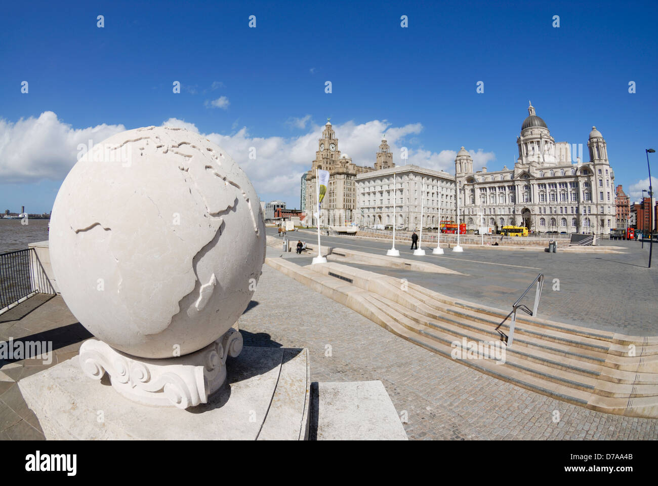 Pier Head, Liverpool from the Merchant Navy Seamen memorial on the bank ...