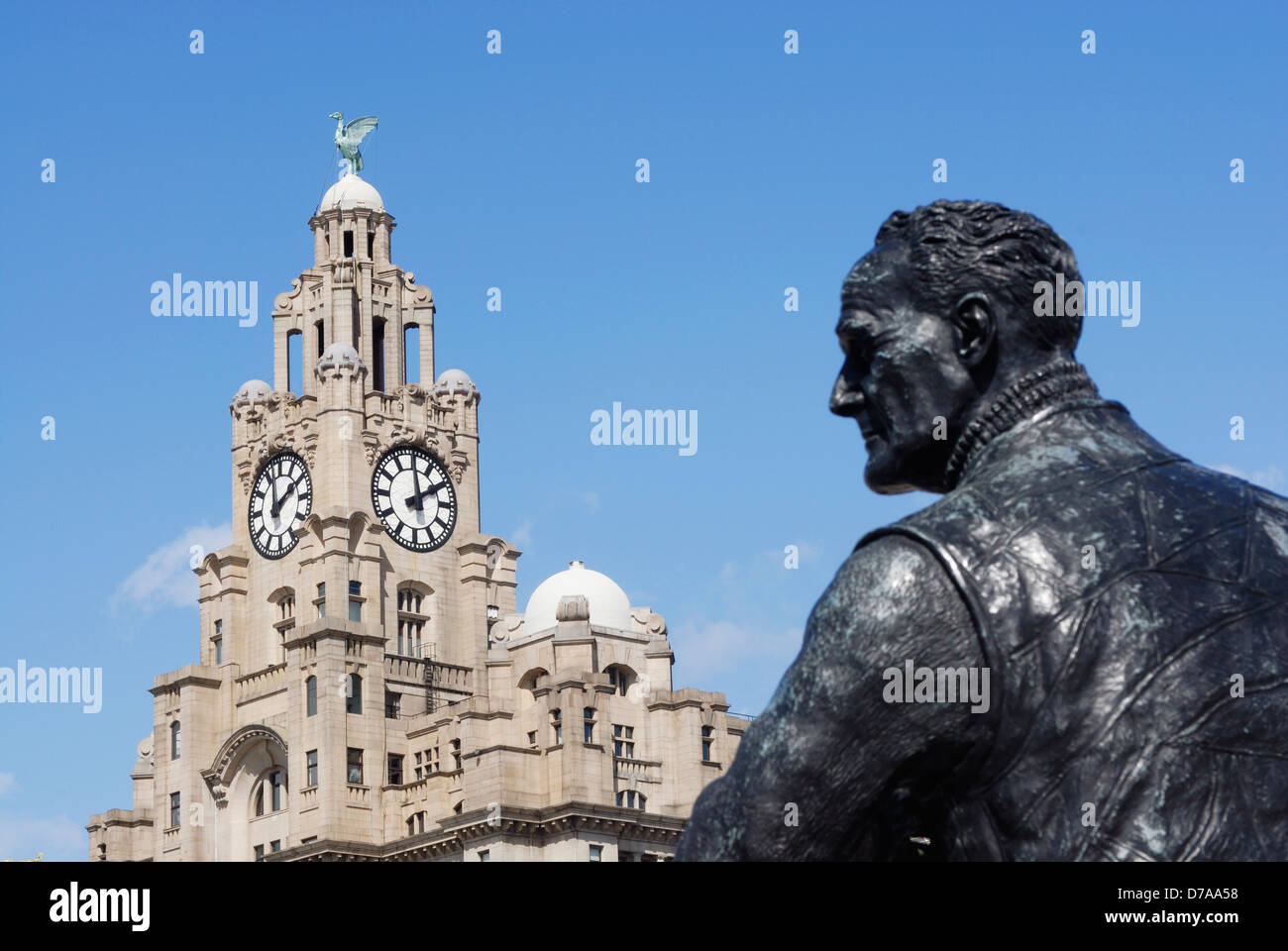 Bronze statue of Captain F.J.Walker situated at Pier Head, Liverpool in ...