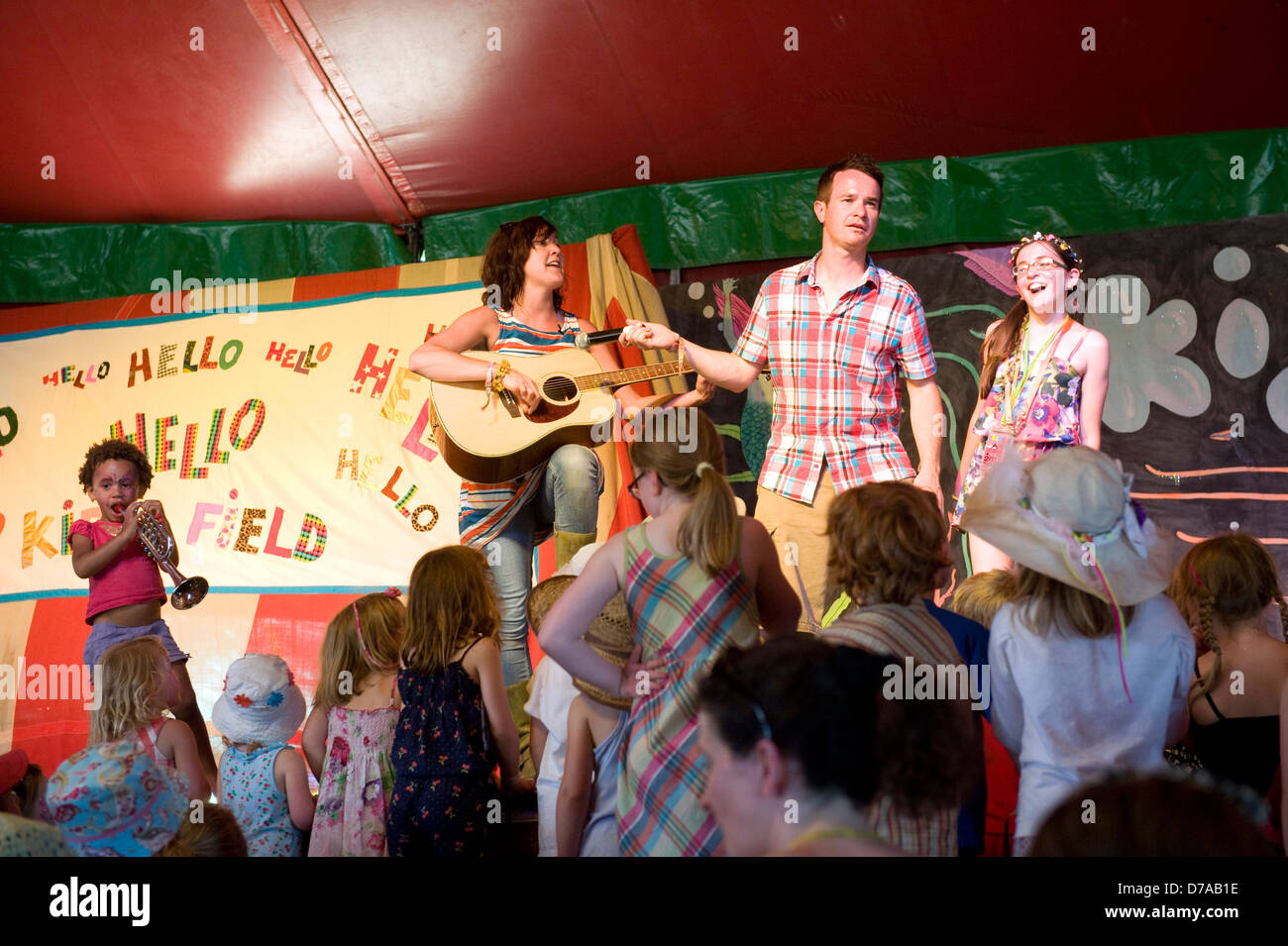 Cbeebies presenters performing in the main tent of the kids field at ...