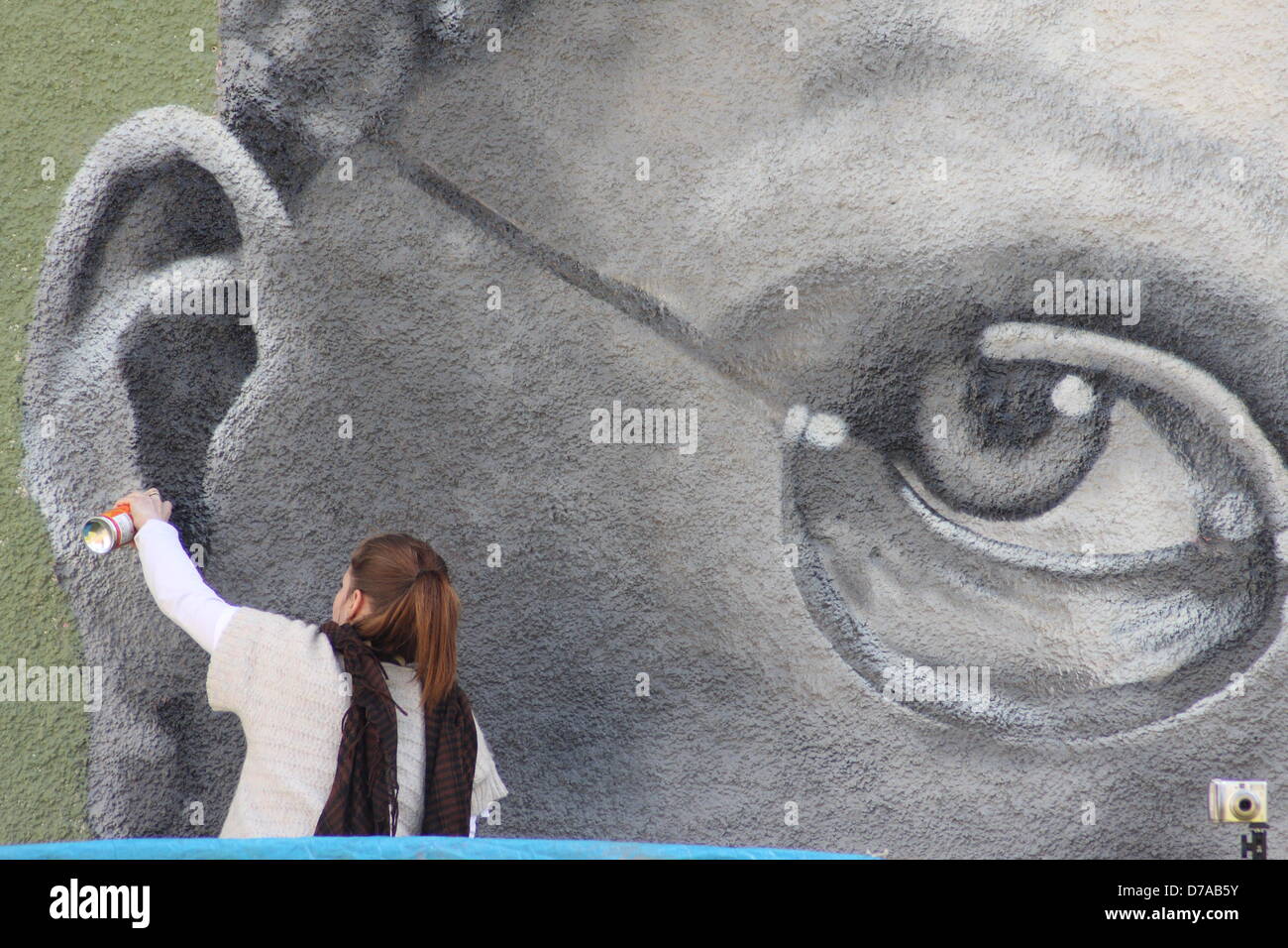 Sheffield, UK. 2nd May 2013: Professional graffiti artist, Sarah Yates ...