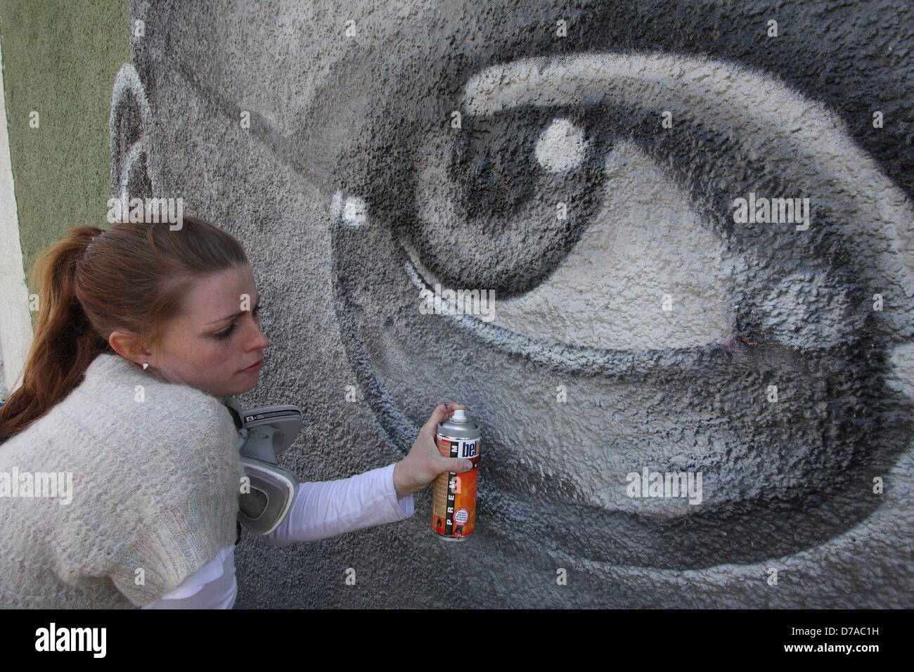 Sheffield, UK. 2nd May 2013: Professional graffiti artist, Sarah Yates ...