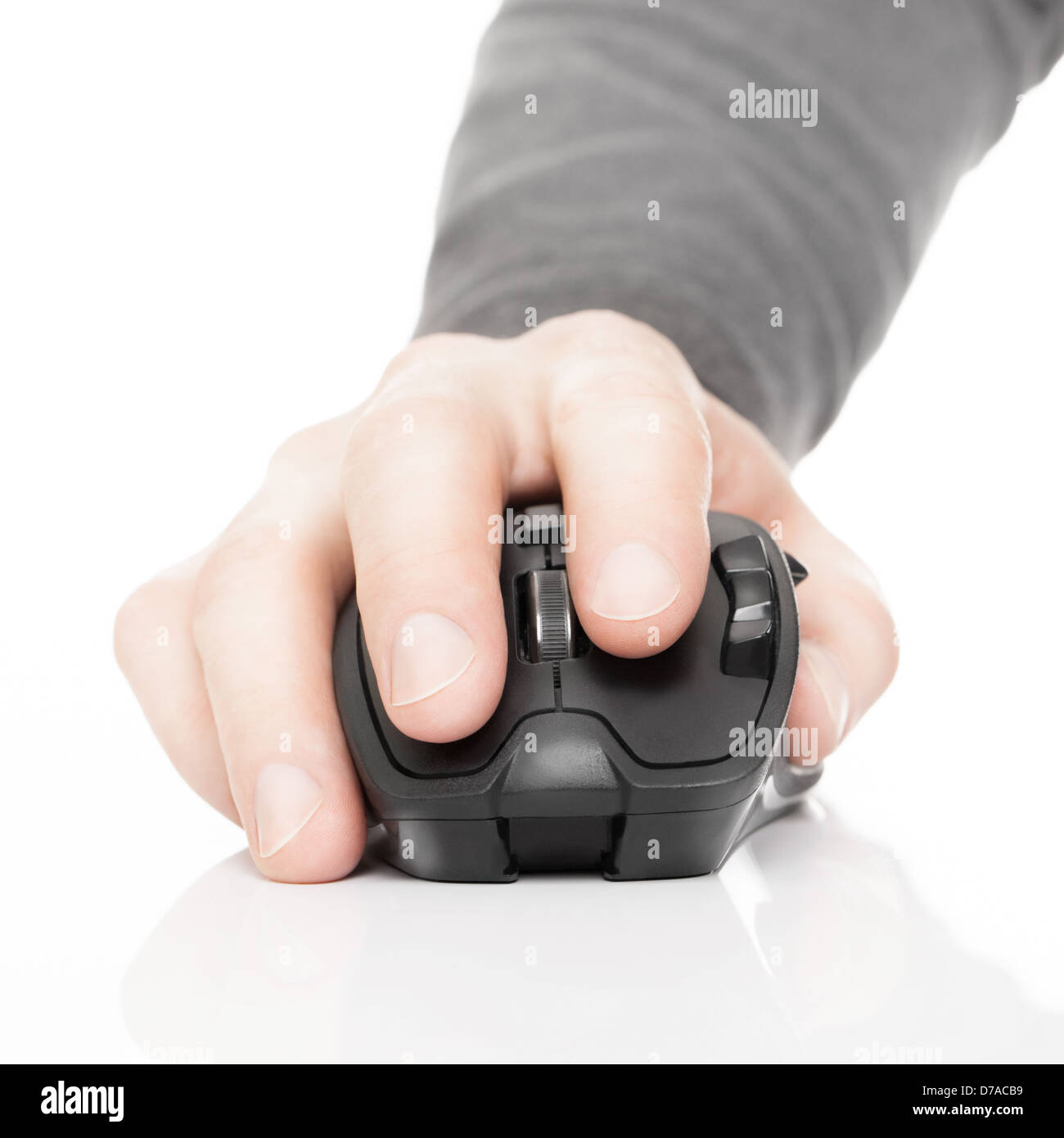 Male hand holding computer mouse isolated on a white background Stock ...