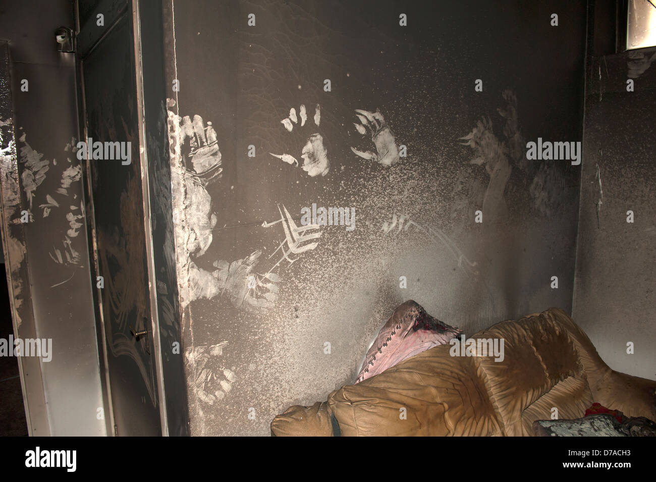 Firefighter hand prints searching house fire BA Stock Photo - Alamy
