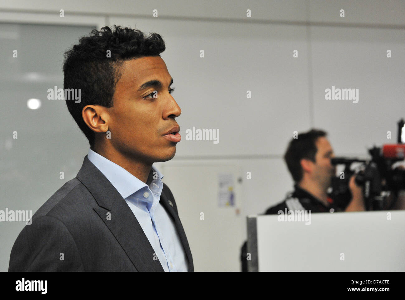 Munich, Germany. 2nd May 2013. FC Bayern Munich's Luiz Gustavo arrives from Barcelona at the ...