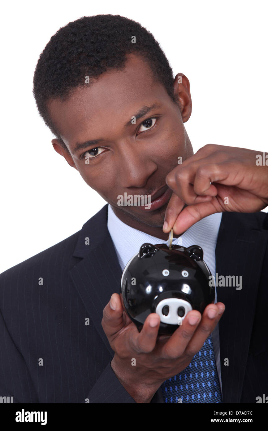 portrait of a man with money box Stock Photo - Alamy