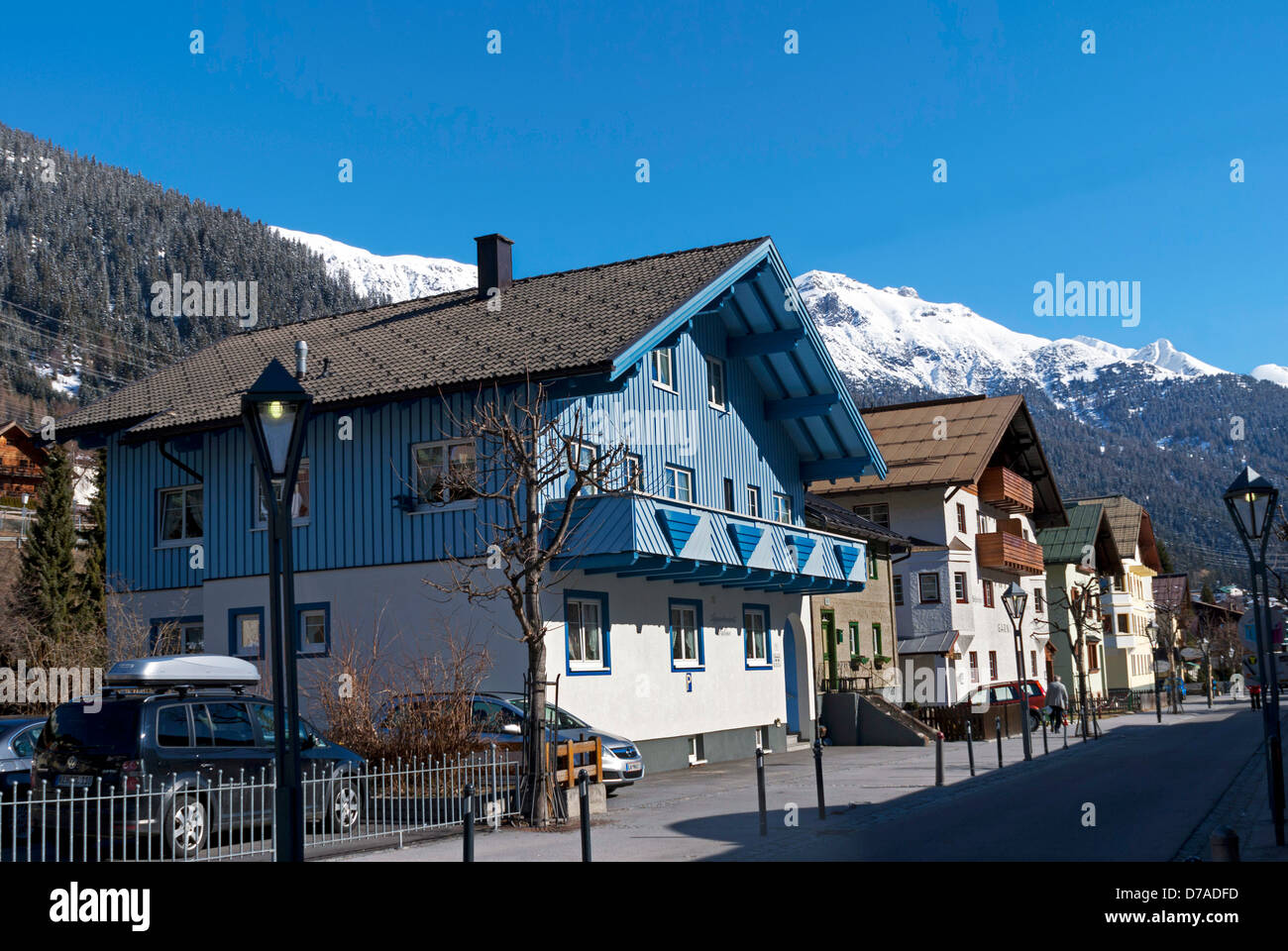 Traditional houses in the pretty Tyrolean village of St Anton am ...