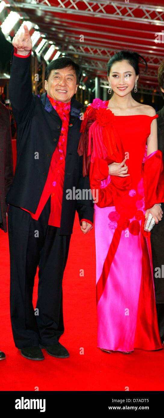 Jackie Chan and Peng Lin at the premiere of "The Little Soldier" during ...