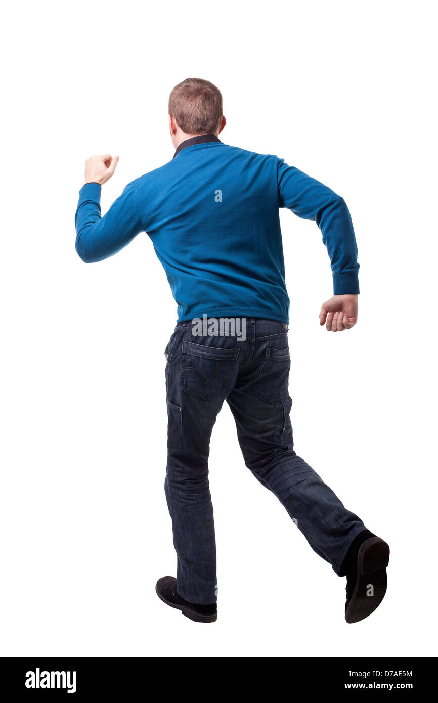 running man back view on white Stock Photo - Alamy