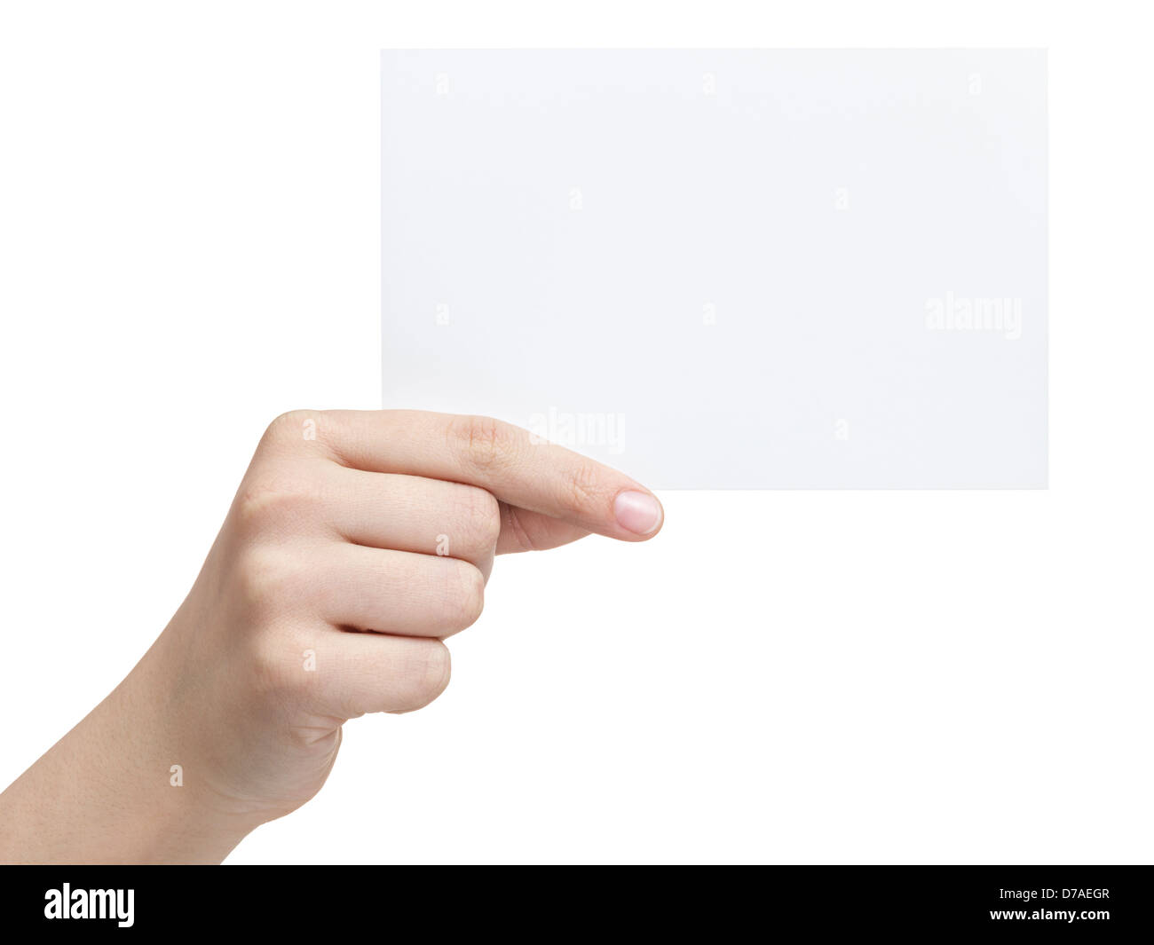 female teen hand holding paper sheet, isolated on white Stock Photo - Alamy