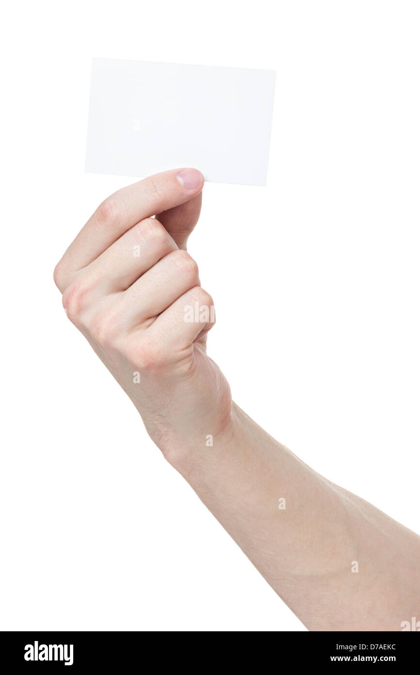 adult man hand holding white visiting card, isolated on white Stock ...